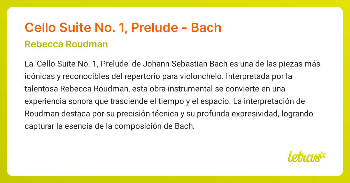Significado de la canción Cello Suite No. 1, Prelude - Bach (Rebecca ...