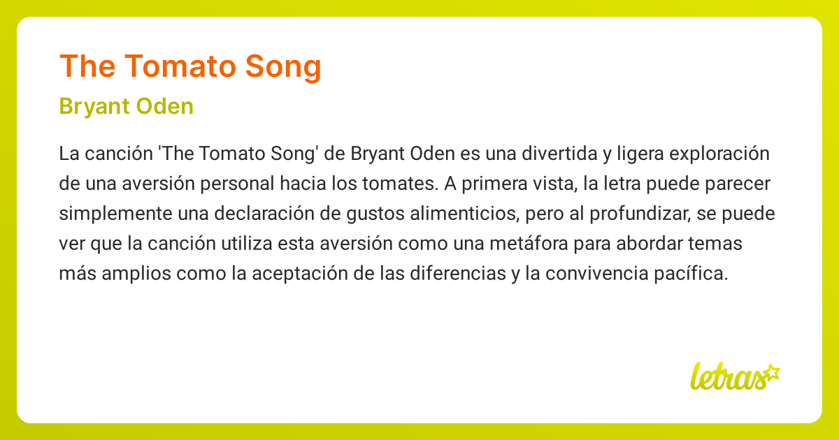 Significado de la canción THE TOMATO SONG (Bryant Oden) - LETRAS.COM