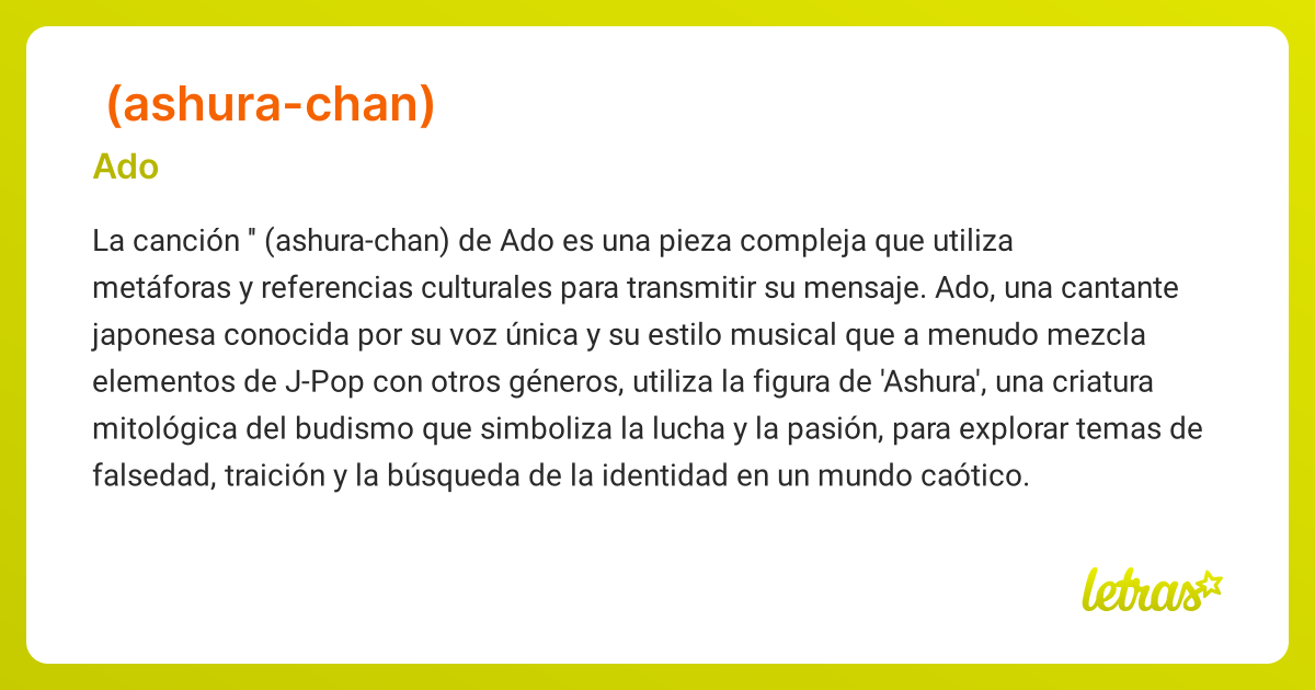 Significado de la canción 阿修羅ちゃん (ashura-chan) (Ado) - LETRAS.COM