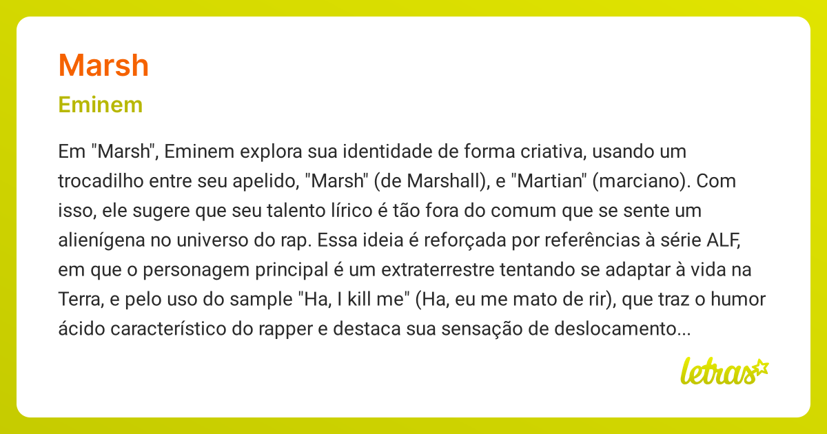 Significado da música MARSH (Eminem) - LETRAS.MUS.BR
