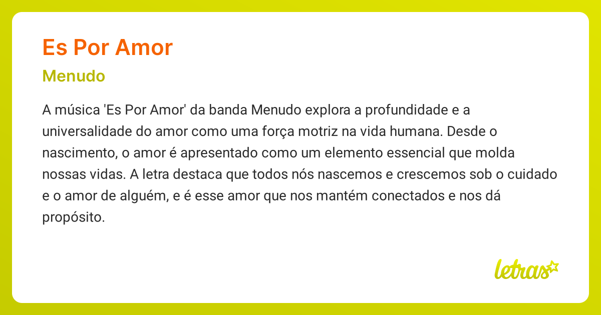 Significado da música ES POR AMOR (Menudo) - LETRAS.MUS.BR