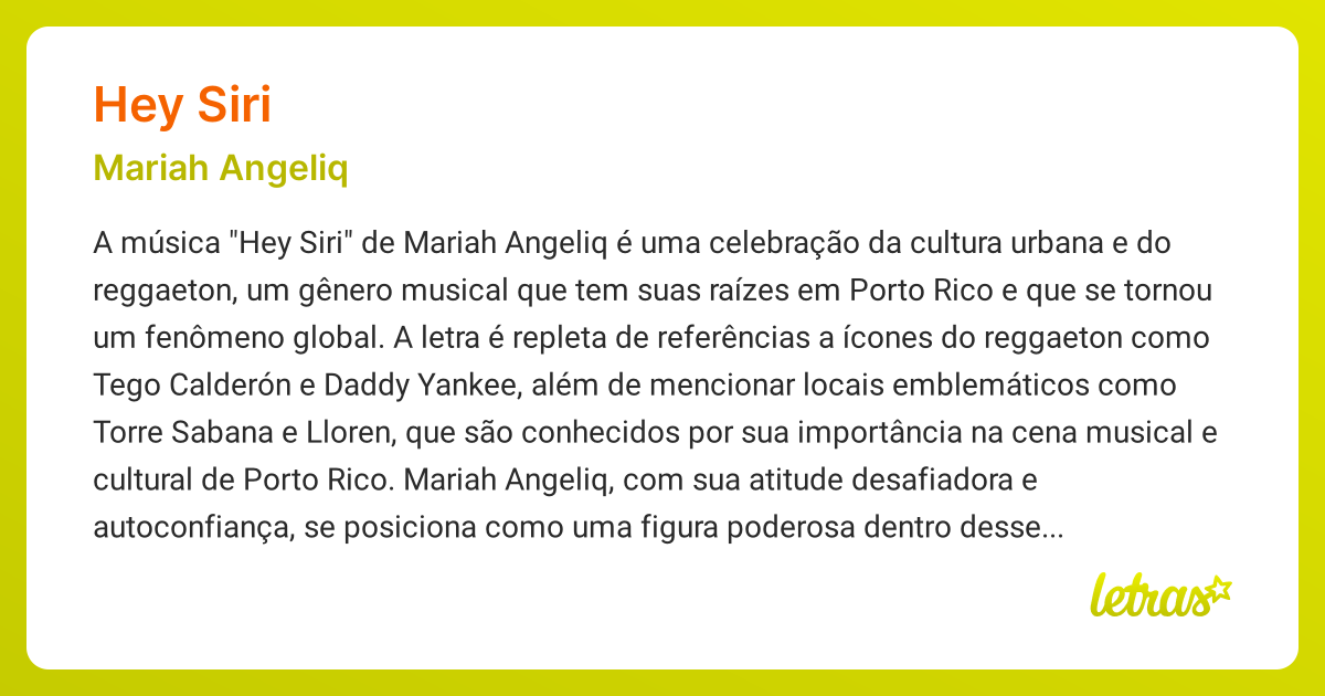 Significado da música HEY SIRI (Mariah Angeliq) - LETRAS.MUS.BR