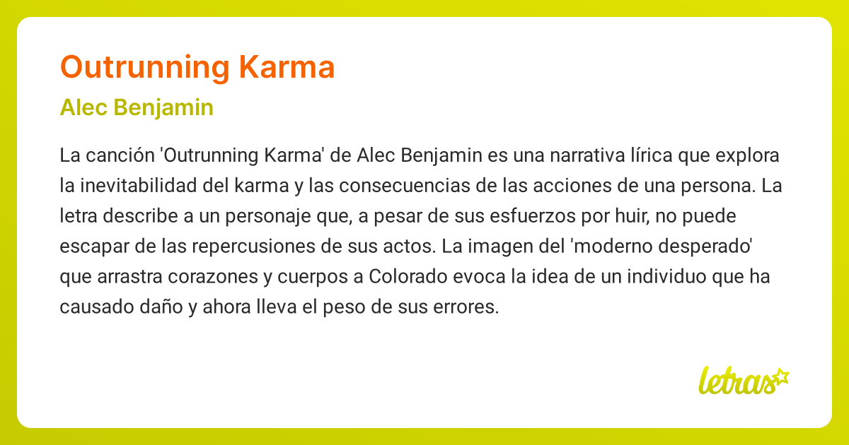Significado de la canción OUTRUNNING KARMA (Alec Benjamin) - LETRAS.COM