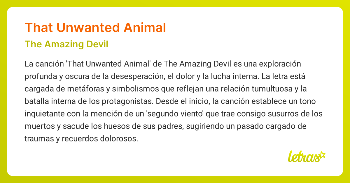 Significado de la canción THAT UNWANTED ANIMAL (The Amazing Devil ...