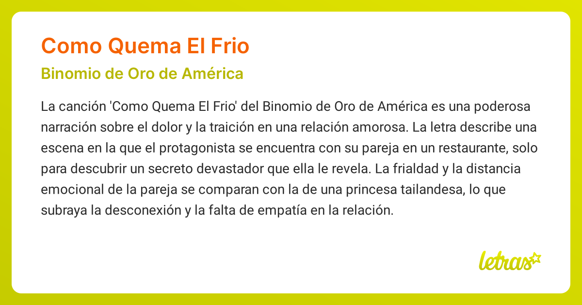 Significado de la canción COMO QUEMA EL FRIO (Binomio de Oro de América ...