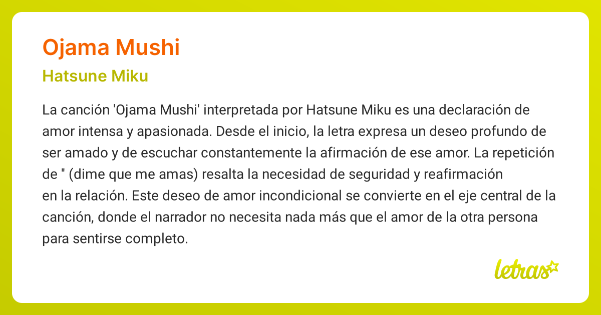 Significado de la canción OJAMA MUSHI (Hatsune Miku) - LETRAS.COM