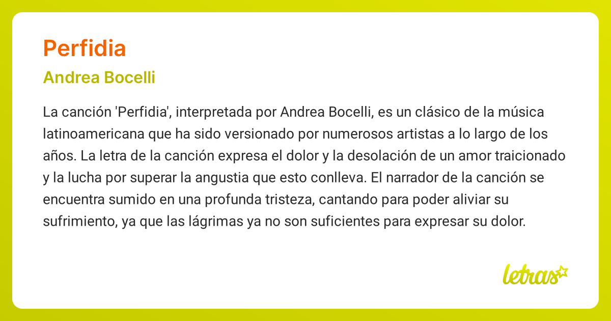 Significado de la canción PERFIDIA (Andrea Bocelli) - LETRAS.COM