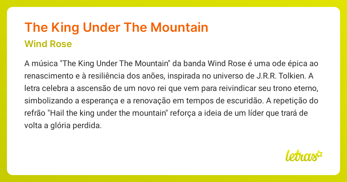Significado da música THE KING UNDER THE MOUNTAIN (Wind Rose) - LETRAS.MUS.BR