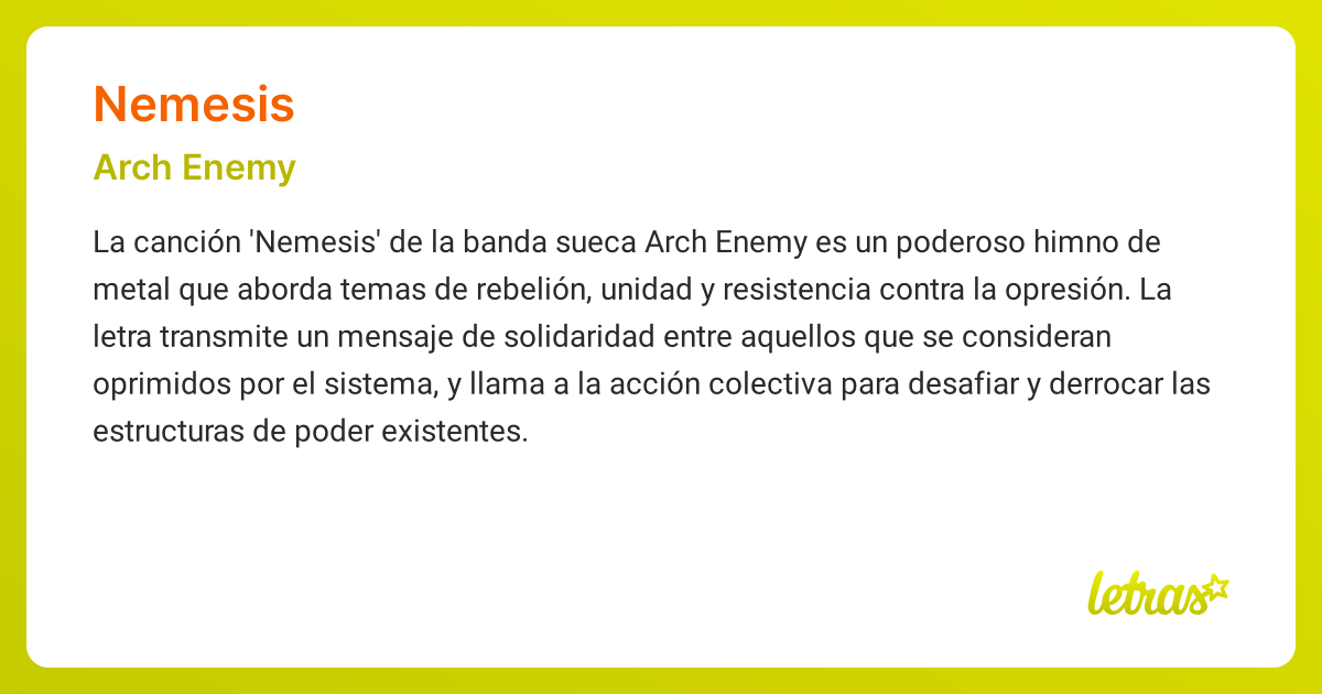 Significado de la canción NEMESIS (Arch Enemy) - LETRAS.COM