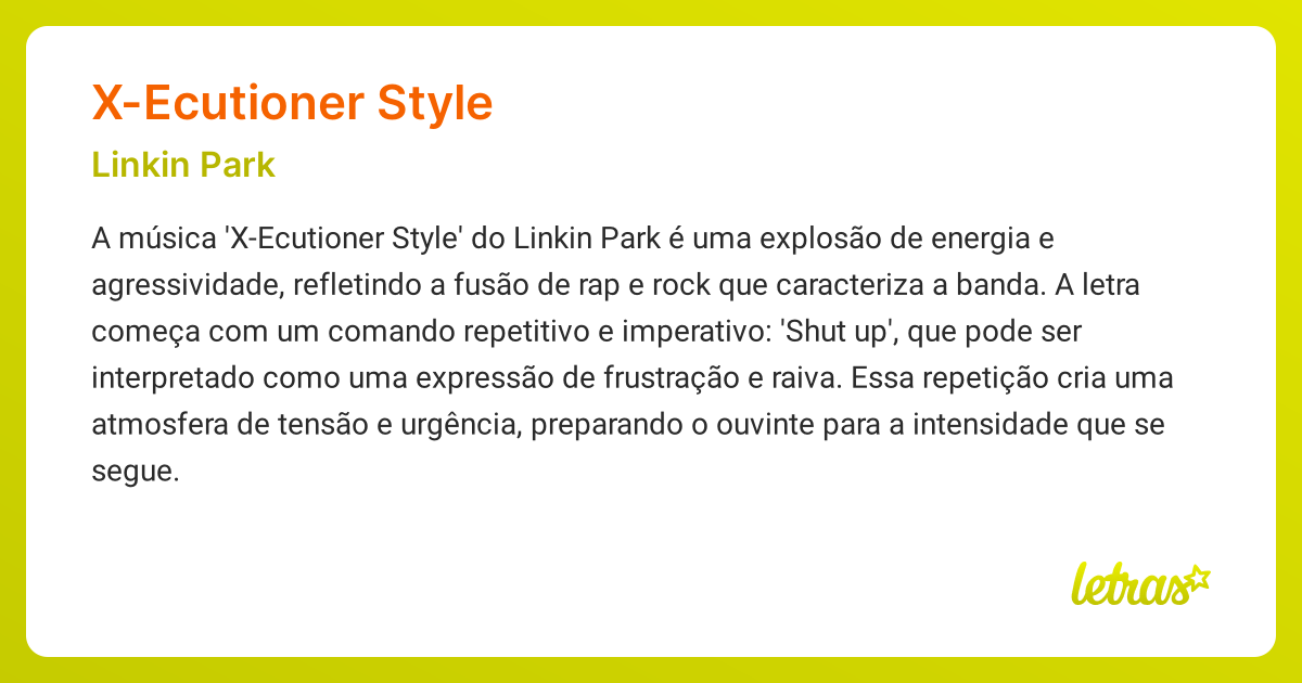 Significado da música X-ECUTIONER STYLE (Linkin Park) - LETRAS.MUS.BR
