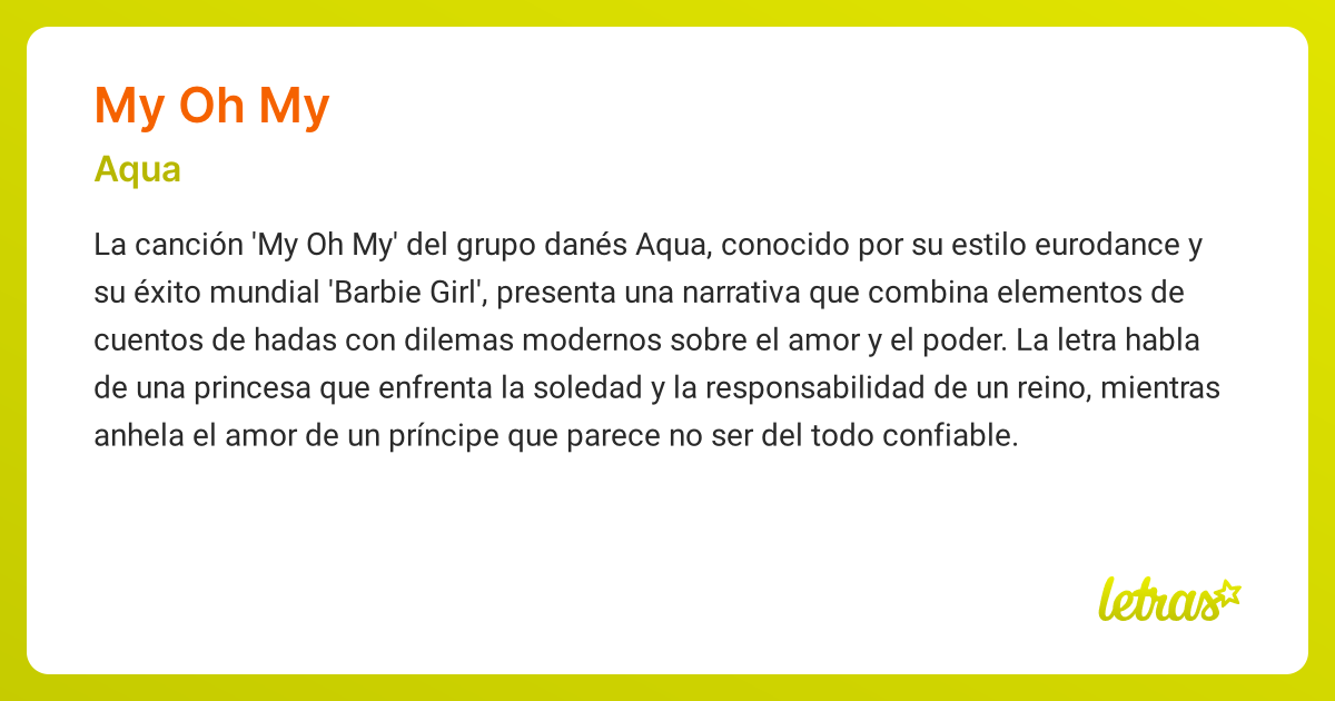 Significado de la canción MY OH MY (Aqua) - LETRAS.COM