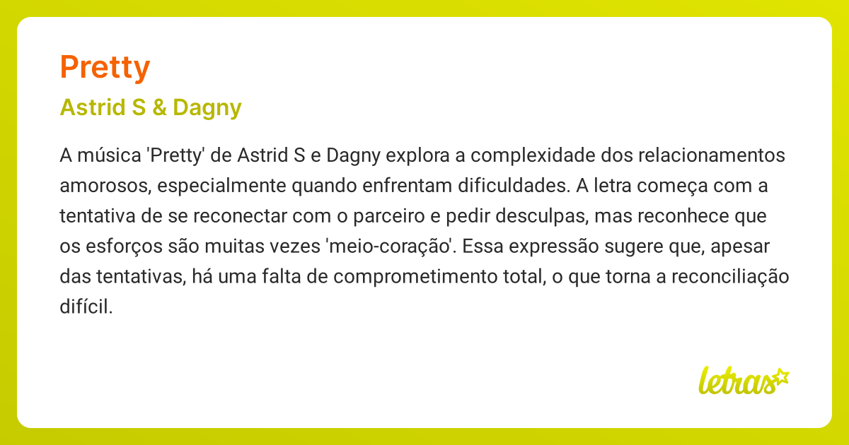 Significado da música PRETTY (Astrid S & Dagny) - LETRAS.MUS.BR