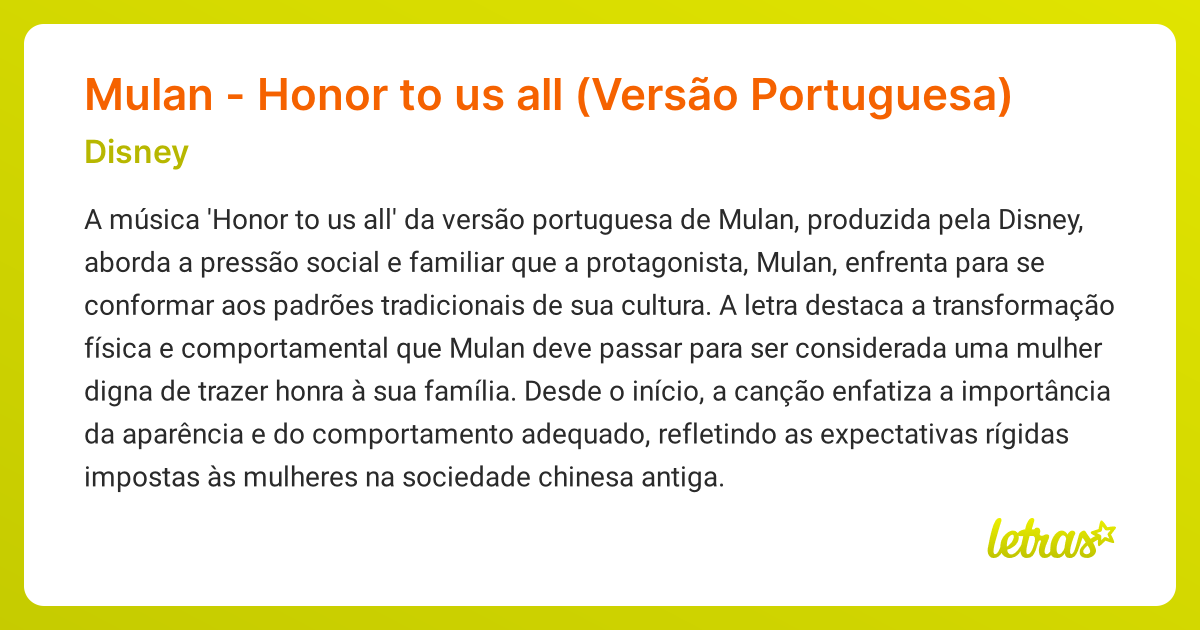 Significado da música Mulan - Honor to us all (Versão Portuguesa ...