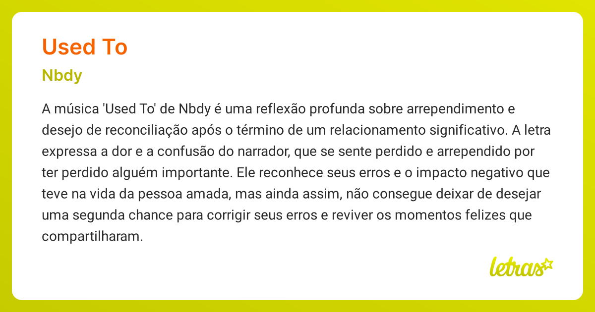 Significado da música USED TO (Nbdy) - LETRAS.MUS.BR