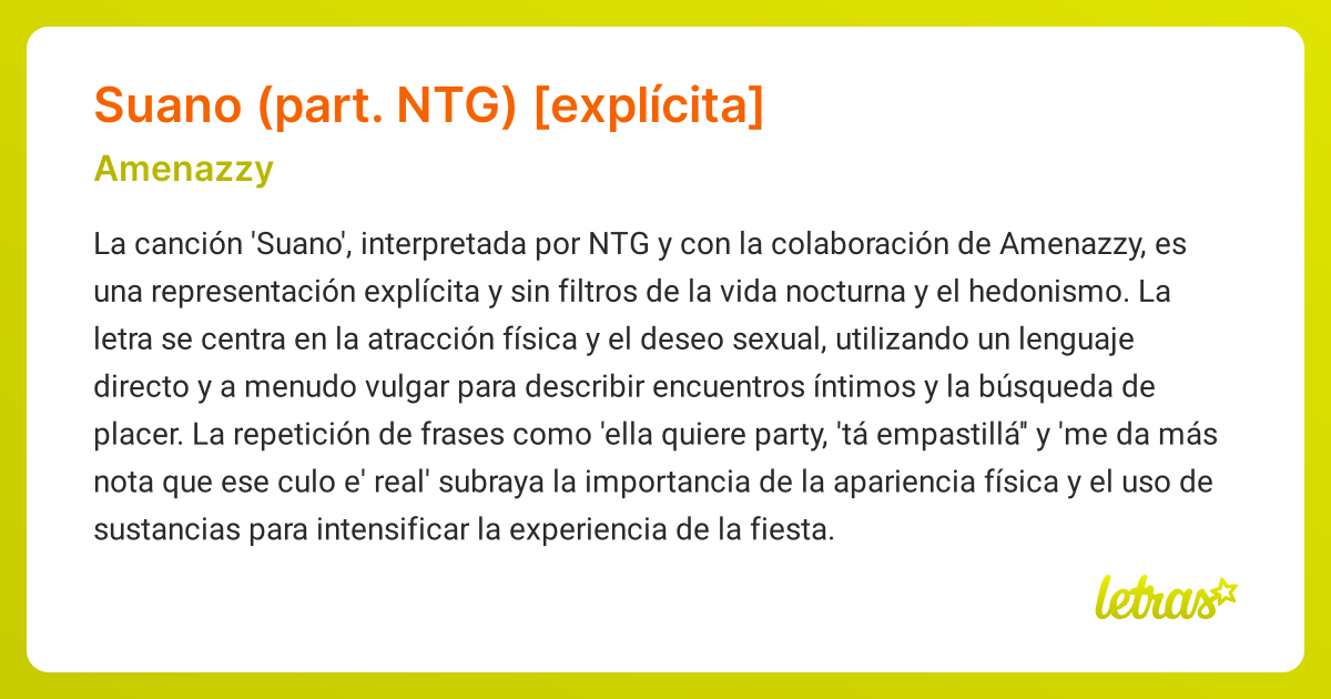 Significado de la canción SUANO (PART. NTG) [EXPLÍCITA] (Amenazzy ...
