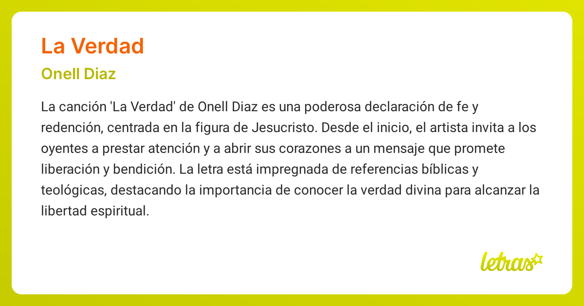 Significado de la canción LA VERDAD (Onell Diaz) - LETRAS.COM