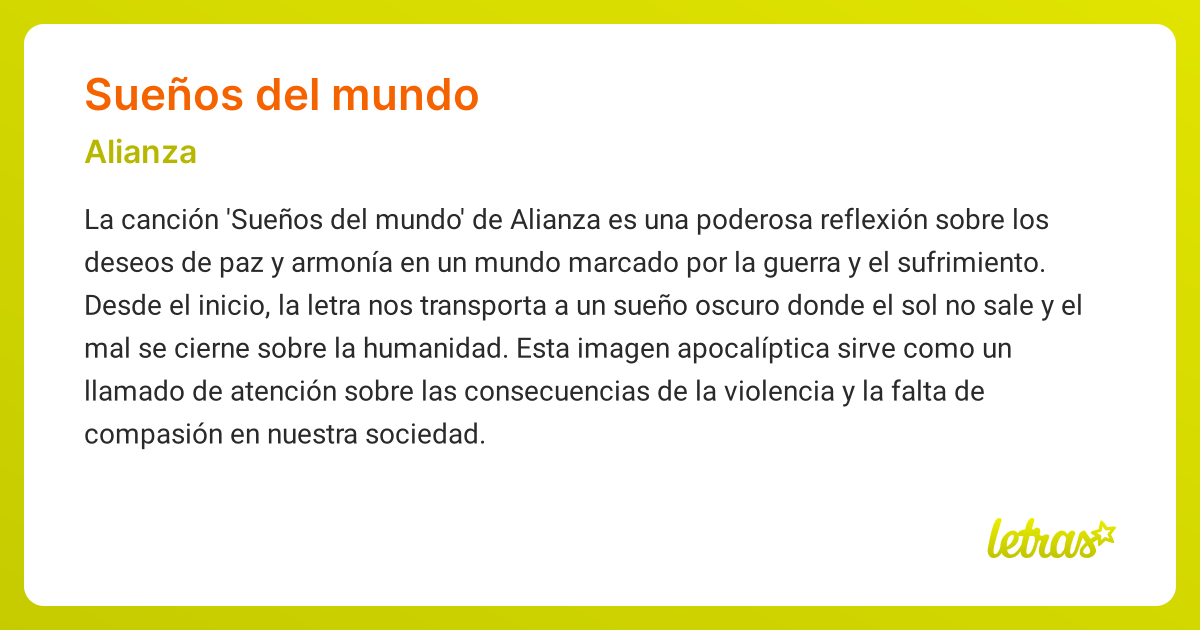 Significado de la canción SUEÑOS DEL MUNDO (Alianza) - LETRAS.COM