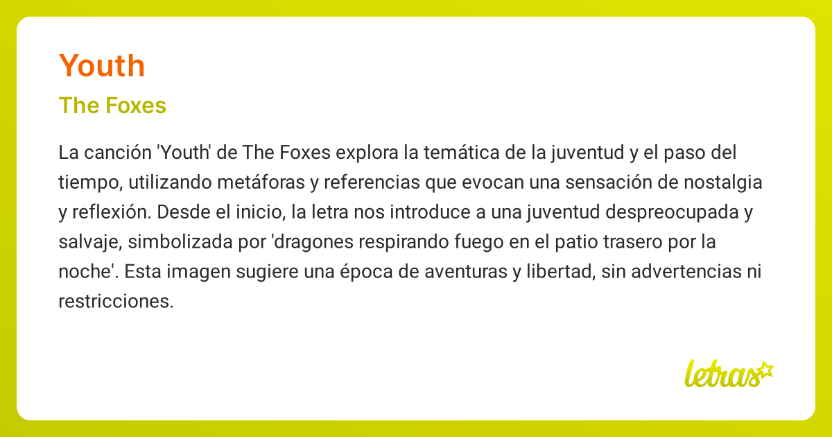 Significado de la canción YOUTH (The Foxes) - LETRAS.COM