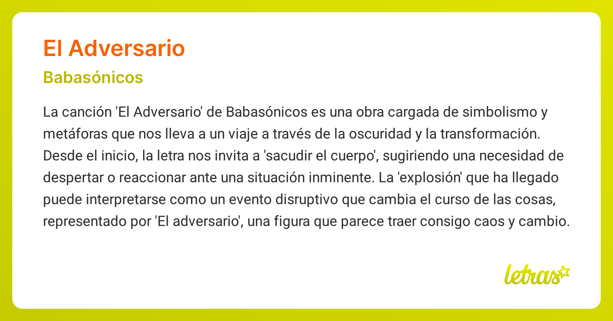 Significado de la canción EL ADVERSARIO (Babasónicos) - LETRAS.COM