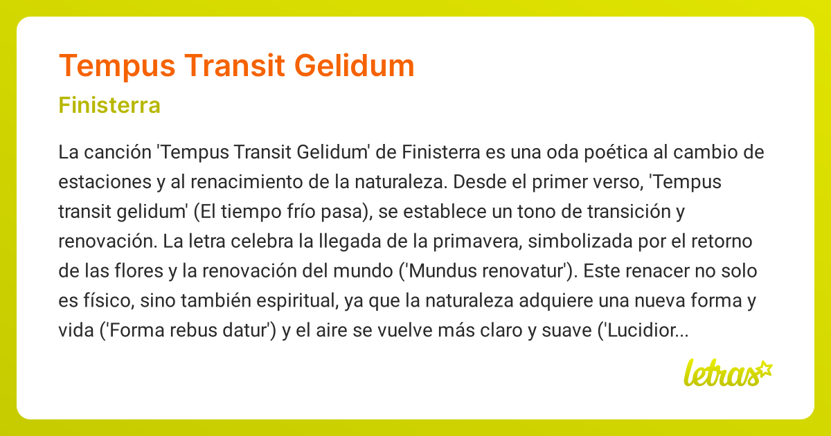 Significado de la canción TEMPUS TRANSIT GELIDUM (Finisterra) - LETRAS.COM