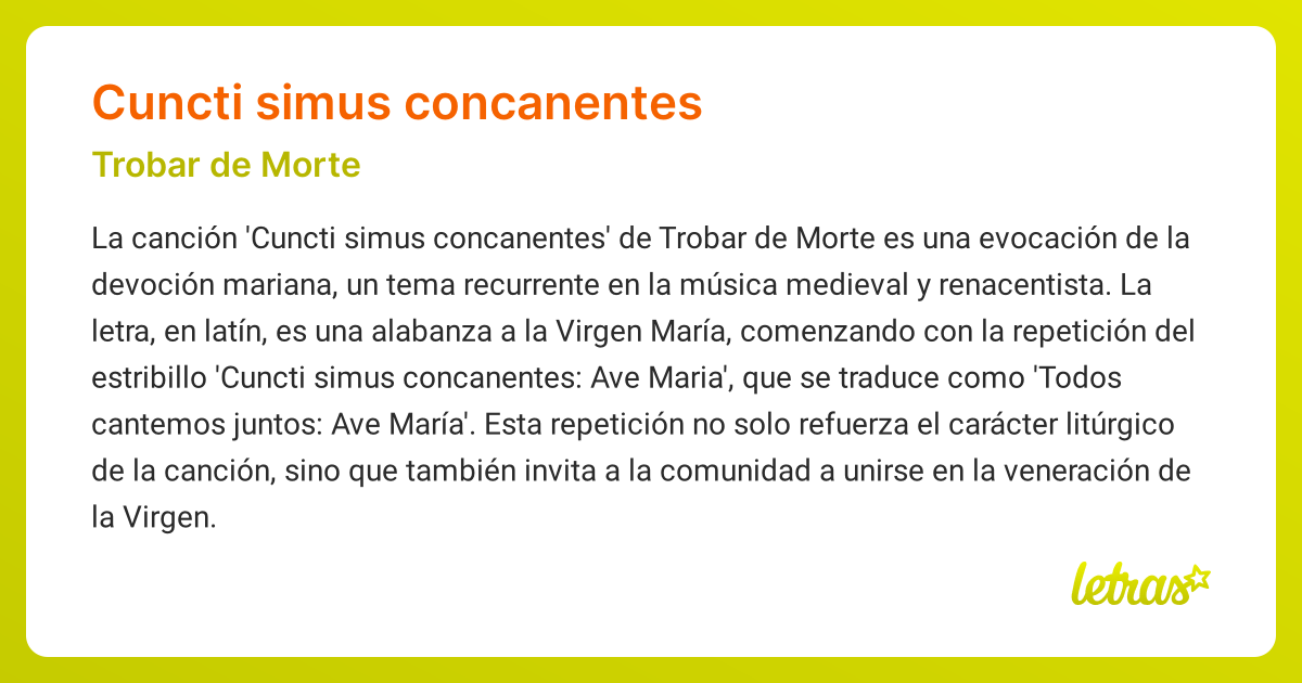 Significado de la canción CUNCTI SIMUS CONCANENTES (Trobar de Morte ...