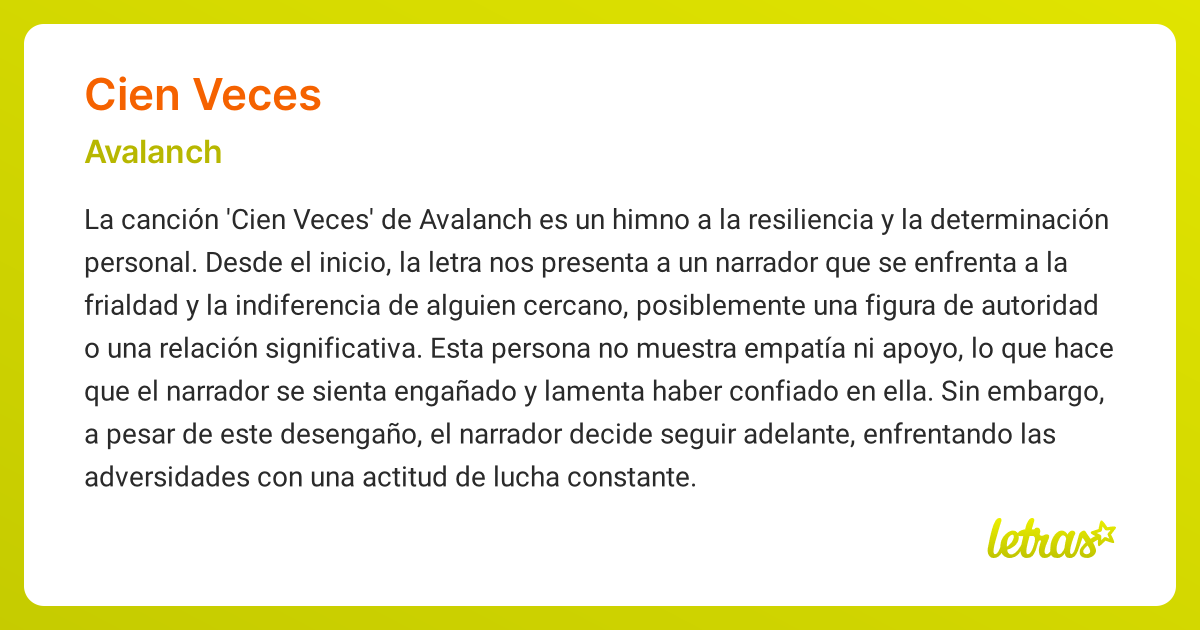 Significado de la canción CIEN VECES (Avalanch) - LETRAS.COM