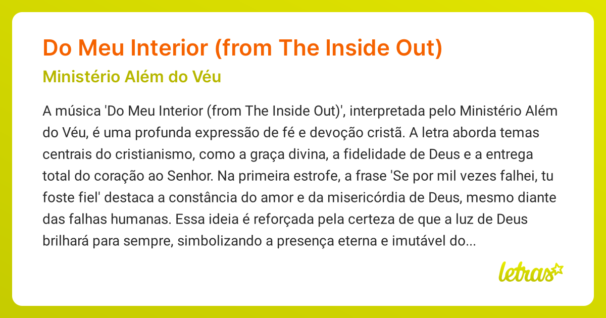 Significado da música Do Meu Interior (from The Inside Out) (Ministério ...