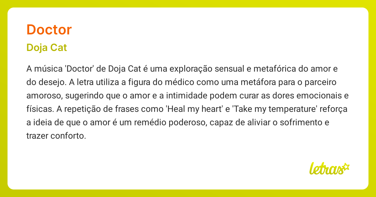 Significado da música DOCTOR (Doja Cat) - LETRAS.MUS.BR