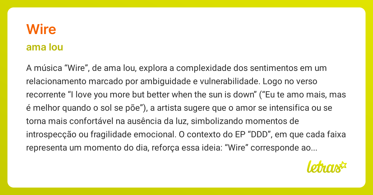 Significado da música WIRE (ama lou) - LETRAS.MUS.BR