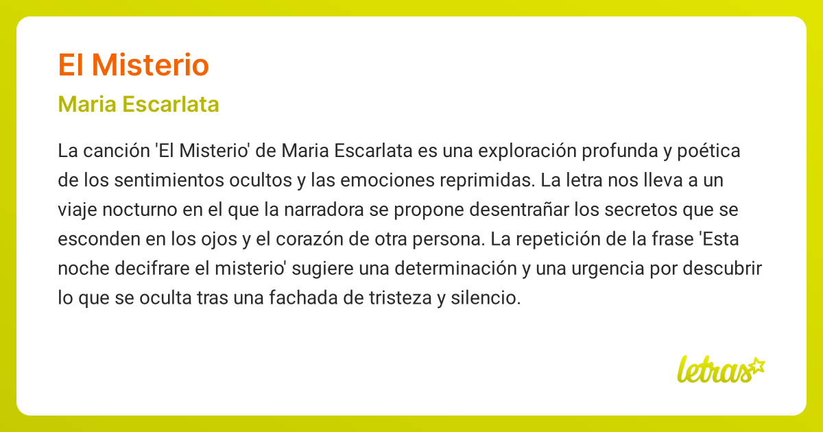 Significado de la canción EL MISTERIO (Maria Escarlata) - LETRAS.COM