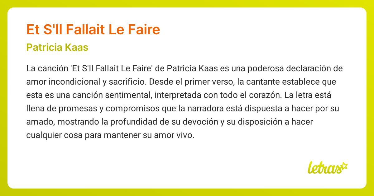 Significado de la canción ET S'IL FALLAIT LE FAIRE (Patricia Kaas ...