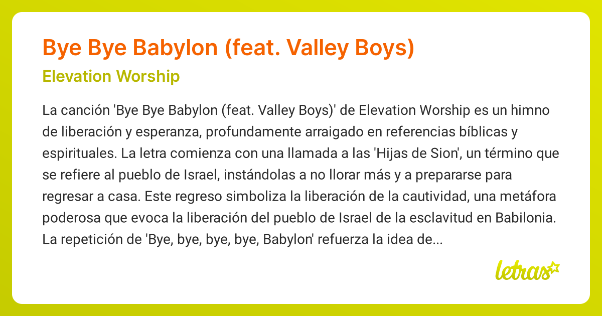 Significado de la canción Bye Bye Babylon (feat. Valley Boys ...