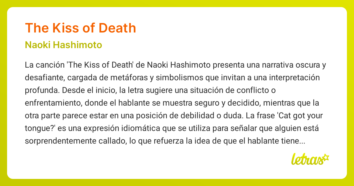 Significado de la canción THE KISS OF DEATH (Naoki Hashimoto) - LETRAS.COM