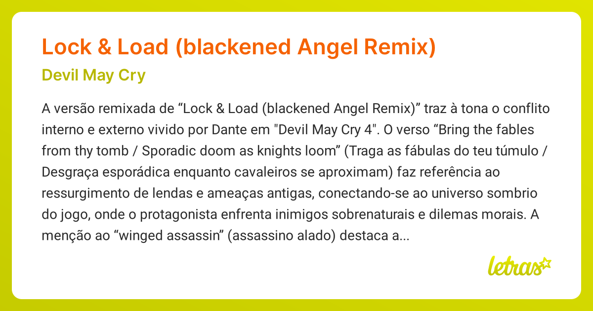Significado da música Lock & Load (blackened Angel Remix) (Devil May ...