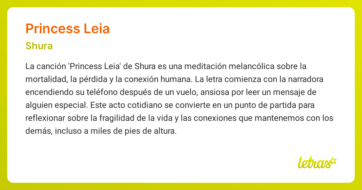 Significado de la canción PRINCESS LEIA (Shura) - LETRAS.COM