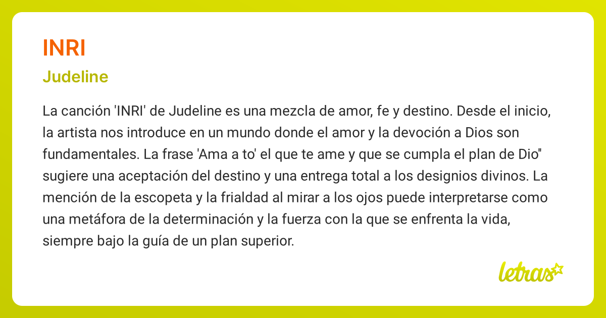 Significado de la canción INRI (Judeline) - LETRAS.COM