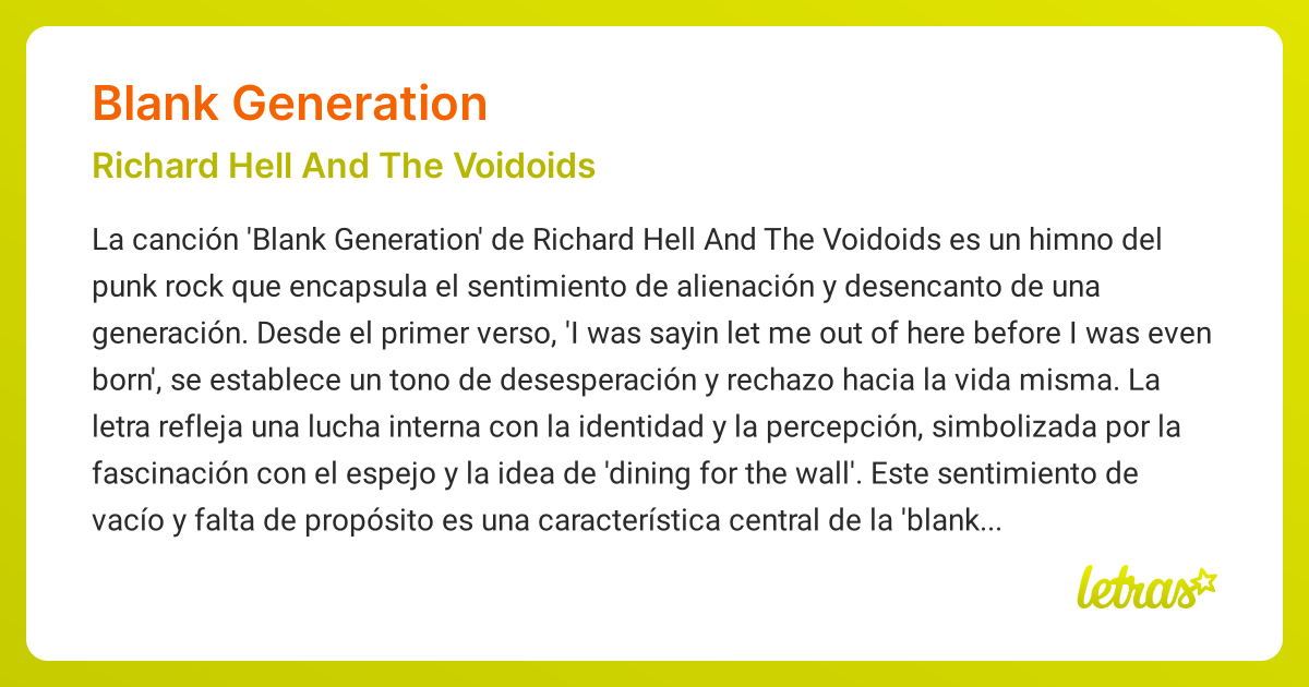 Significado de la canción BLANK GENERATION (Richard Hell And The ...