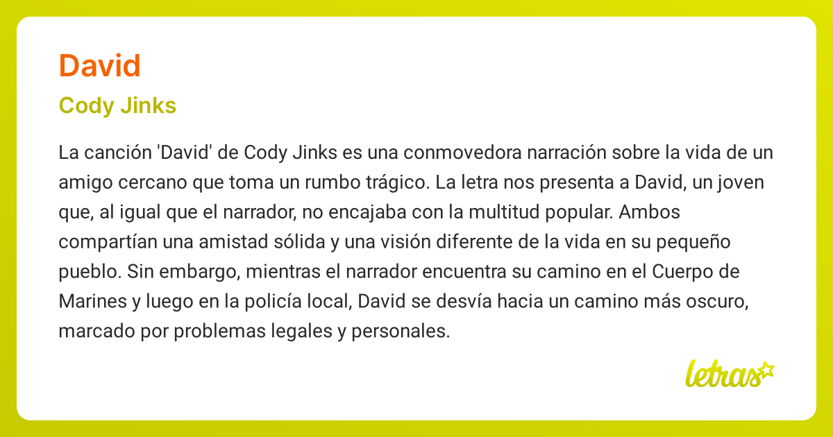 Significado de la canción DAVID (Cody Jinks) - LETRAS.COM