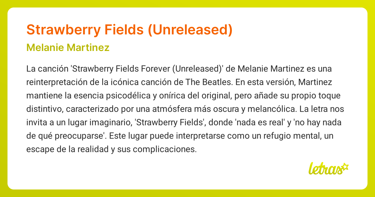 Significado de la canción STRAWBERRY FIELDS (UNRELEASED) (Melanie ...