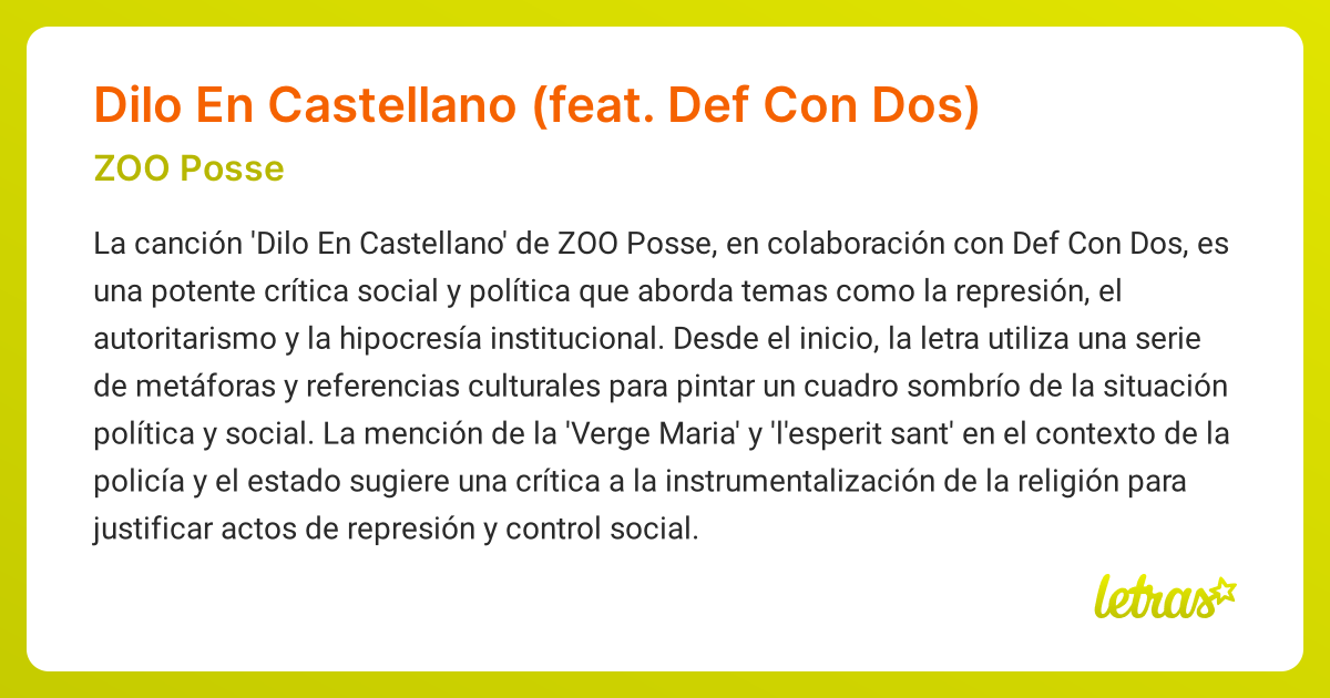 Significado de la canción Dilo En Castellano (feat. Def Con Dos) (ZOO ...