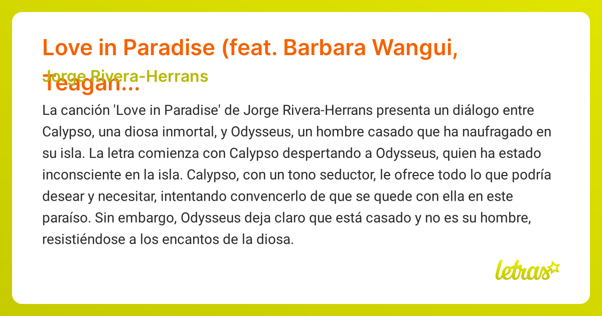 Significado de la canción Love in Paradise (feat. Barbara Wangui ...