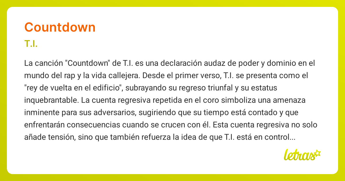 Significado de la canción COUNTDOWN (T.I.) - LETRAS.COM