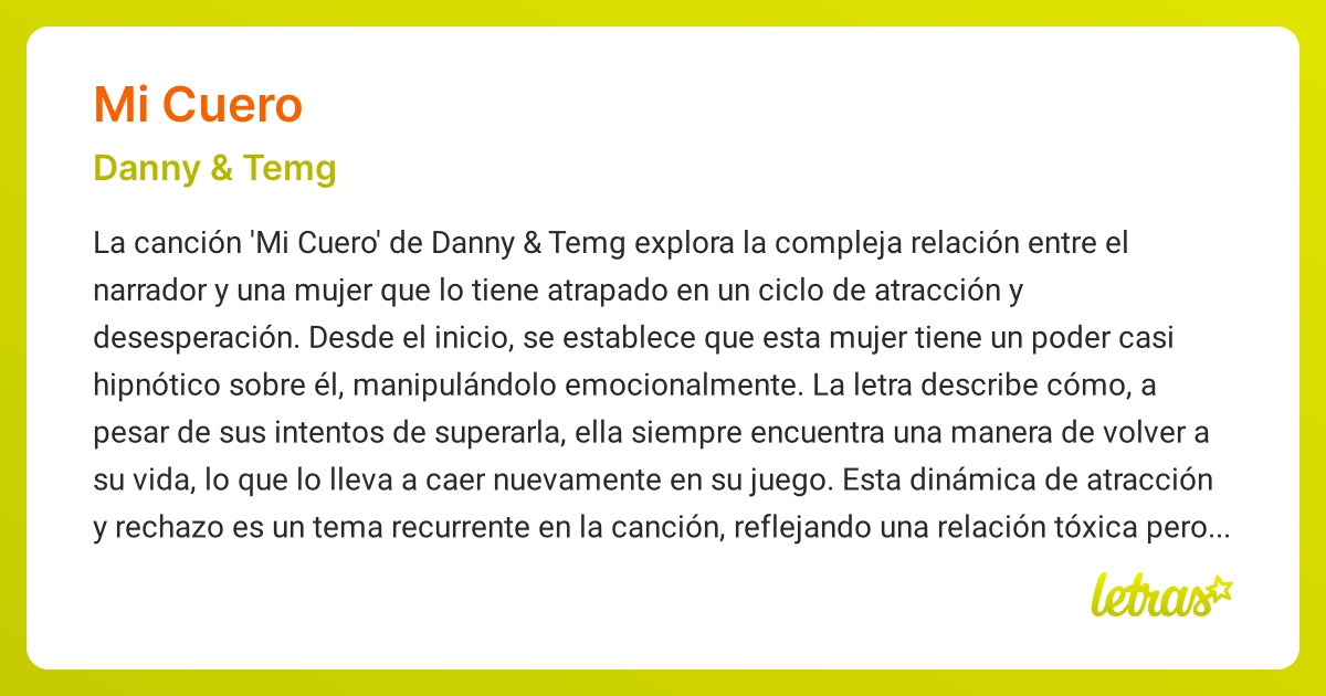 Significado de la canción MI CUERO (Danny & Temg) - LETRAS.COM