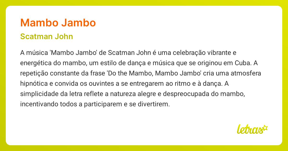 Significado da música MAMBO JAMBO (Scatman John) - LETRAS.MUS.BR