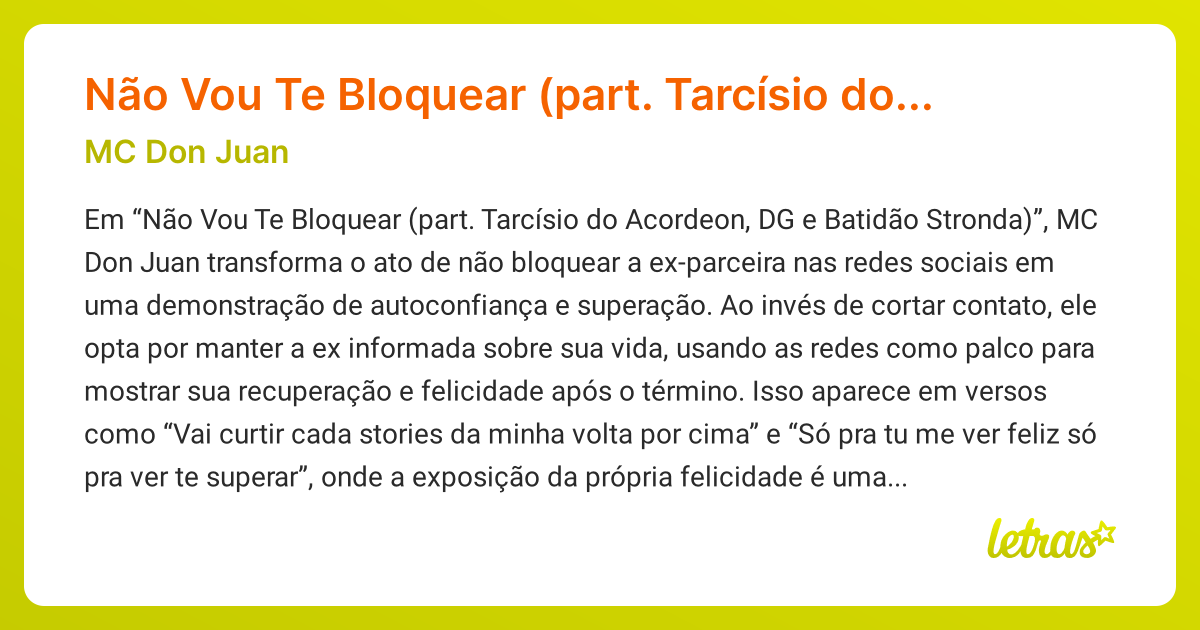 Significado da música Não Vou Te Bloquear (part. Tarcísio do Acordeon ...