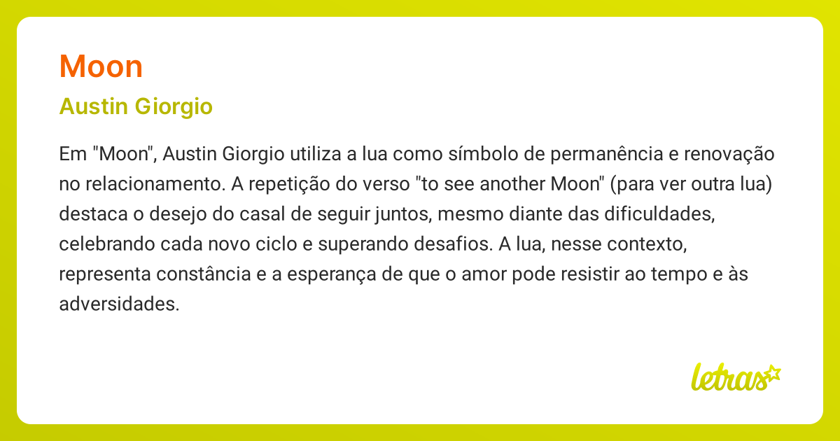 Significado da música MOON (Austin Giorgio) - LETRAS.MUS.BR
