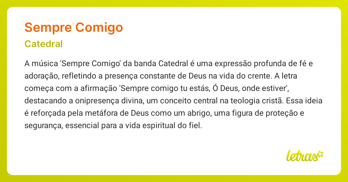 Significado da música SEMPRE COMIGO (Catedral) - LETRAS.MUS.BR