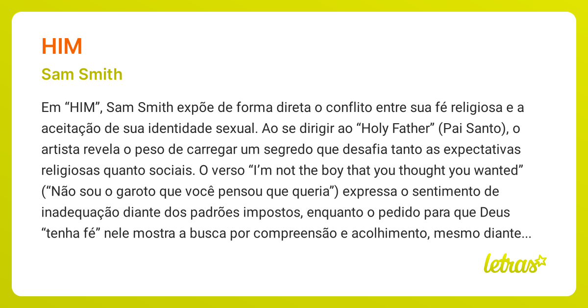 Significado da música HIM (Sam Smith) - LETRAS.MUS.BR
