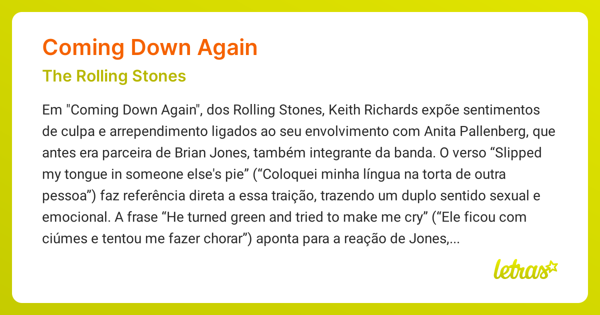 Significado da música COMING DOWN AGAIN (The Rolling Stones) - LETRAS ...
