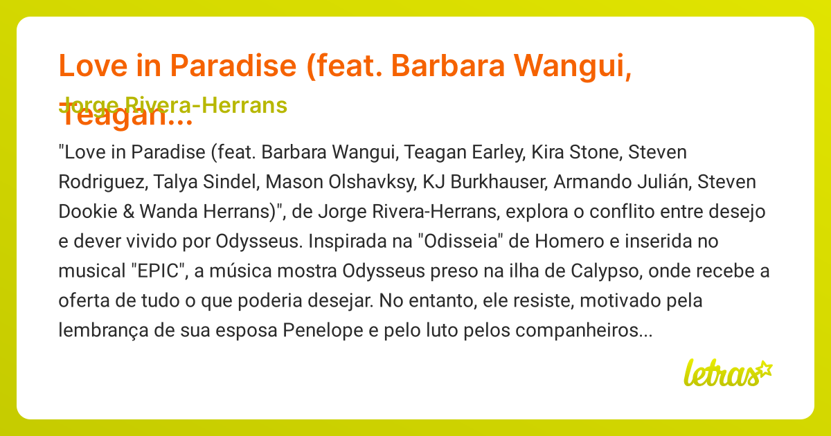 Significado da música Love in Paradise (feat. Barbara Wangui, Teagan ...
